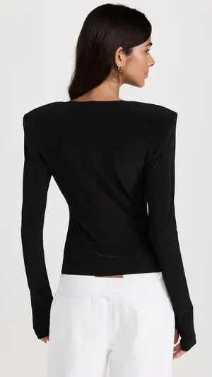 Norma Kamali Shoulder Pad Long Sleeve Top