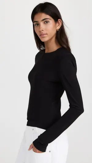 Norma Kamali Shoulder Pad Long Sleeve Top