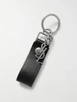 Saint Laurent Leather And Burnished Silver-tone Key Fob - Black