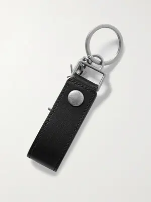 Saint Laurent Leather And Burnished Silver-tone Key Fob