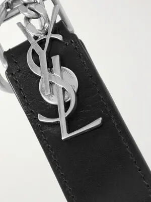 Saint Laurent Leather And Burnished Silver-tone Key Fob