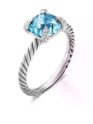 David Yurman Sterling Silver Chatelaine Topaz And Diamond Ring - Blue