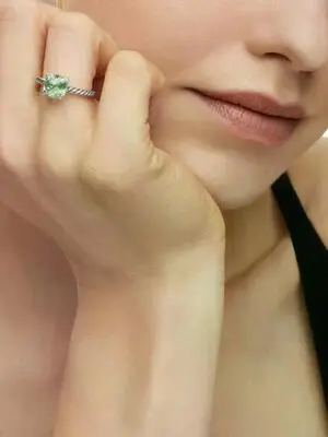 David Yurman Sterling Silver Prasiolite And Diamond Ring - Green