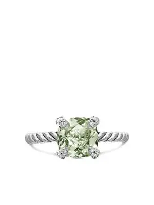 David Yurman Sterling Silver Prasiolite And Diamond Ring - Green