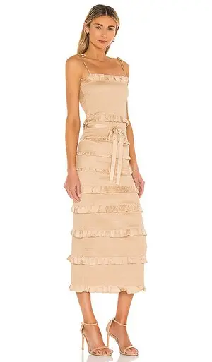 V. CHAPMAN Lily Strappy Ruffled Midi Dress - Warm Sand