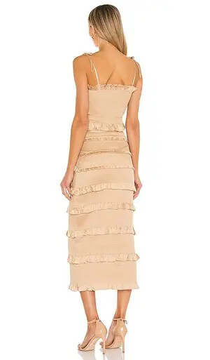V. CHAPMAN Lily Strappy Ruffled Midi Dress - Warm Sand