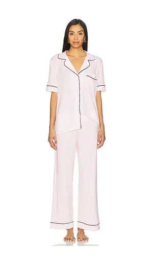 Eberjey Eberjey Gisele Short Sleeve Long Pj Set In Blush. Sorbet & Black