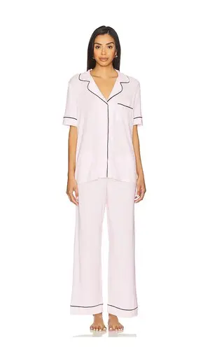 Eberjey Gisele Short Sleeve Long Pj Set In Blush - Sorbet & Black