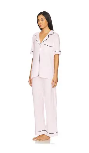 Eberjey Gisele Short Sleeve Long Pj Set In Blush - Sorbet & Black