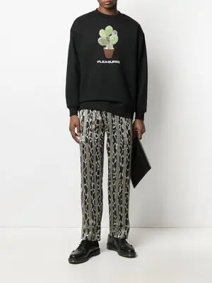 PLEASURES Spike Embroidery Rib-trimmed Sweatshirt - Black