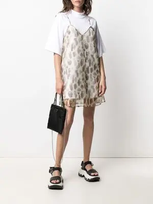 Palm Angels Layered Leopard Print T-shirt Dress