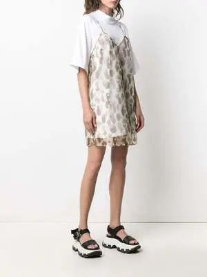 Palm Angels Layered Leopard Print T-shirt Dress