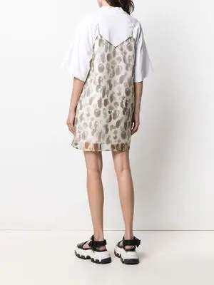 Palm Angels Layered Leopard Print T-shirt Dress