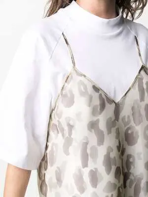 Palm Angels Layered Leopard Print T-shirt Dress