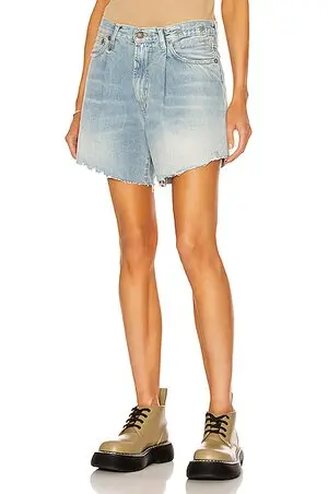 R13 Damon Pleated Short In Denim-light