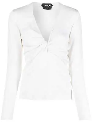 TOM FORD Plunge-neck Twist-detail Knitted Top - White