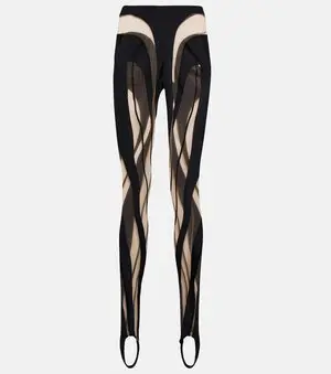 MUGLER Paneled Mesh And Jersey Leggings - Black