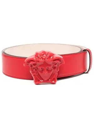  Medusa Buckle Palazzo Belt, Red