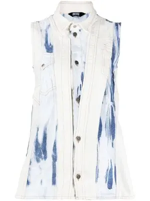 DIESEL® Sleeveless Bleached Denim Jacket - White