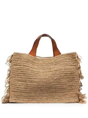 IBELIV Raffia Fringe Tote Bag - Neutrals