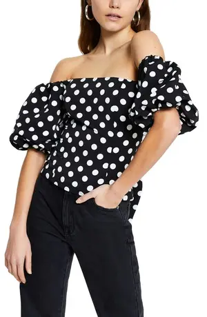 RIVER ISLAND Shelly Bardot Off The Shoulder Top