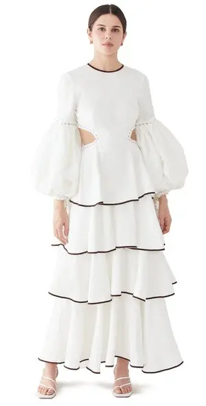 Aje Gracious Cutout Dress - Ivory/Chocolate | Editorialist