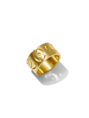 Cathy Waterman Wide Carved Love Band Ring - Yellow Gold