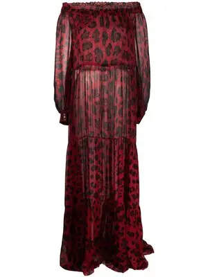 Philipp Plein Leopard-print Off-shoulder Maxi Dress