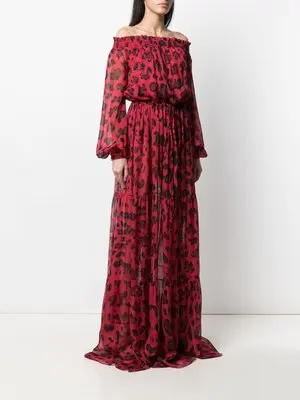 Philipp Plein Leopard-print Off-shoulder Maxi Dress