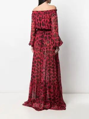 Philipp Plein Leopard-print Off-shoulder Maxi Dress