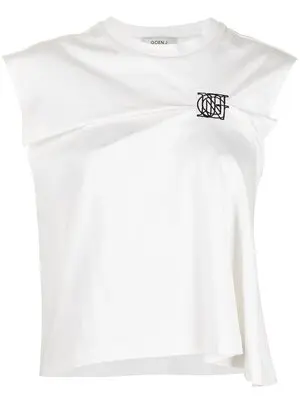 GOEN.J Logo-Embroidered Tuck-Pleated Top