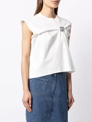 Goen.j Logo-embroidered Tuck-pleated Top