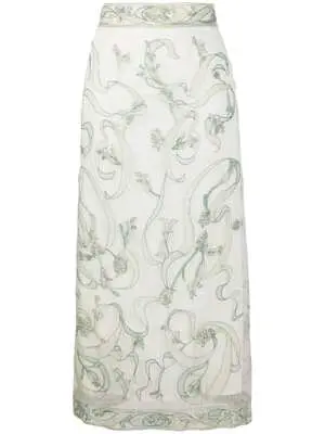 Emilio Pucci Evoluzioni Embroidered Organza Skirt - White