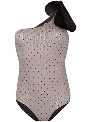 Red Valentino Point D'esprit-print Swimsuit - Neutrals
