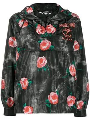 Moschino Printed Hooded Windbreaker - Black