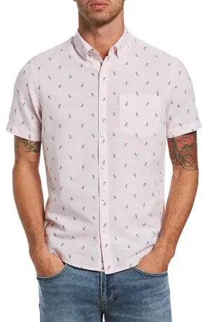 Original Penguin Slim Fit Pineapple Print Short Sleeve Button-Down Shirt -  Pink | Editorialist