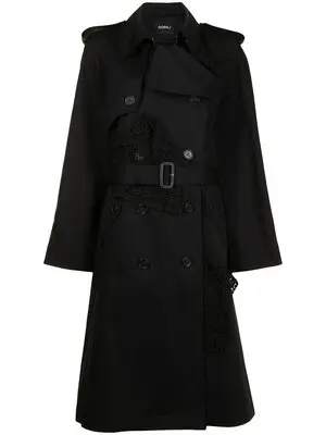 Goen.j Double-breasted Lace-paneled Trench Coat