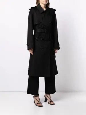 Goen.j Double-breasted Lace-paneled Trench Coat