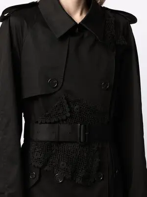 Goen.j Double-breasted Lace-paneled Trench Coat