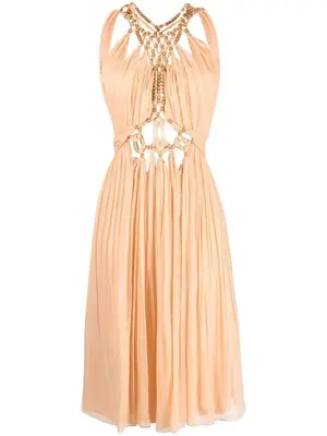 Alberta Ferretti Beaded Metallic-thread Dress - Neutrals