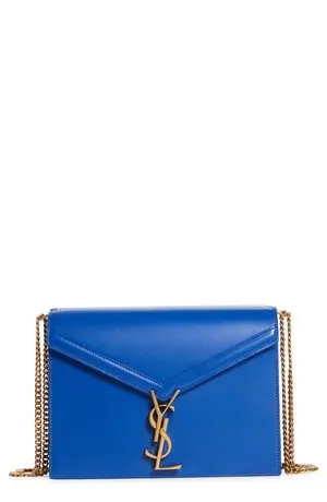 Saint Laurent Saint Laurent Medium Cassandra Monogram Calfskin Envelope Bag - Blue Bleu Majorelle