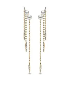 Yoko London 18kt Yellow Pearl And Diamond Chain Earrings