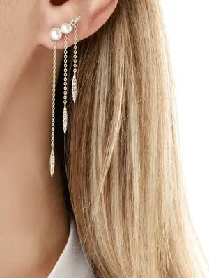 Yoko London 18kt Yellow Pearl And Diamond Chain Earrings