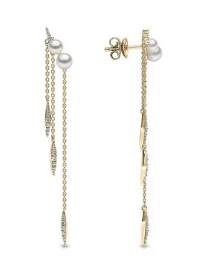 Yoko London 18kt Yellow Pearl And Diamond Chain Earrings