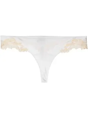 La Perla Frastaglio Embroidery Silk Thongs - White