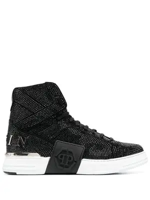 Philipp Plein Crystal-embellished Leather High-top Sneakers - Black
