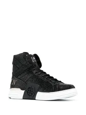 Philipp Plein Crystal-embellished Leather High-top Sneakers