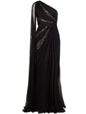Zuhair Murad One-shoulder Draped Lace Gown