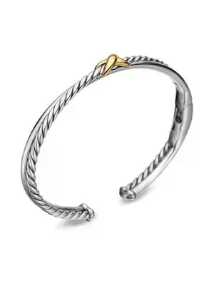 David Yurman 18kt Yellow Gold And Sterling Petite X Center Station Bracelet - Silver