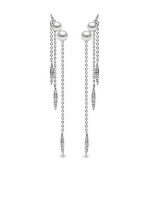 Yoko London 18kt White Gold Freshwater Pearl And Diamond Chain Earrings - Silver